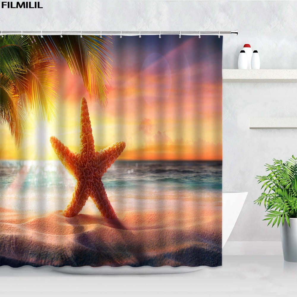Decor Home Curtain Bath Fabric Bathroom Landscape Natural Bridge Wooden ...