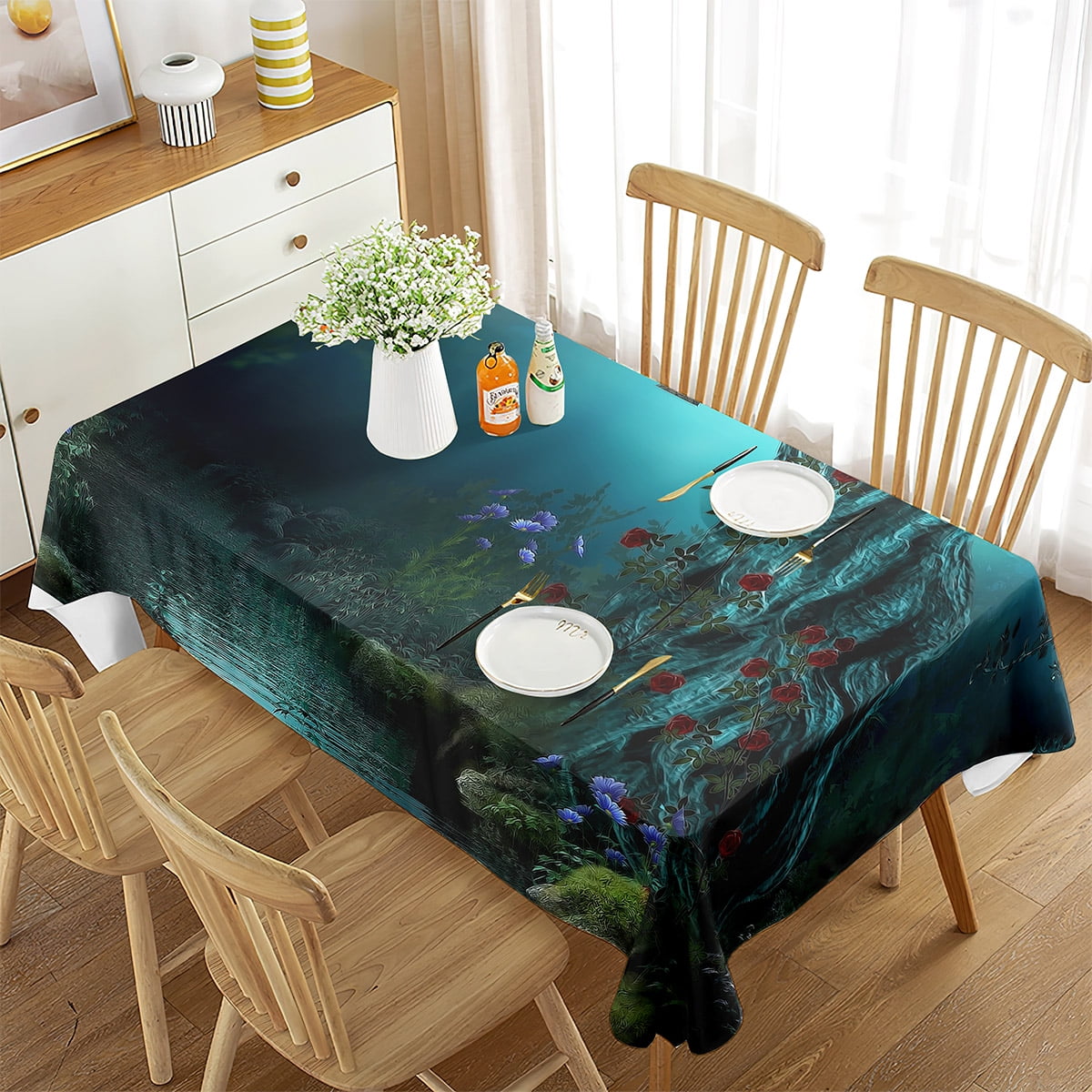 Decor Kitchen Room Dining for Cover Table Rectangular Theme Magic Dark ...
