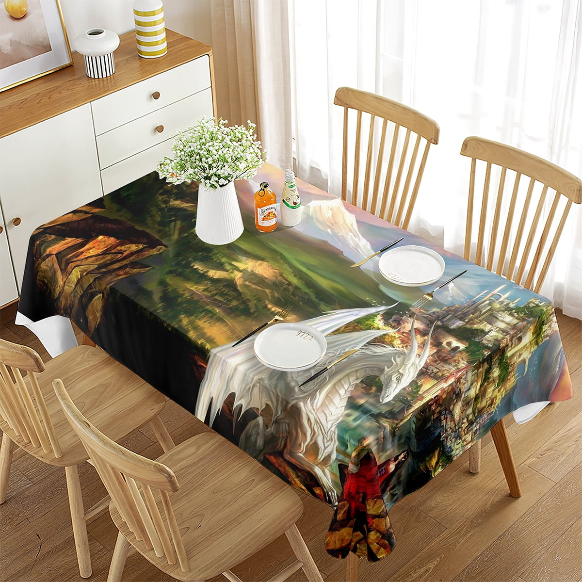 Decor Kitchen Room Dining for Cover Table Rectangular Theme Magic Dark ...