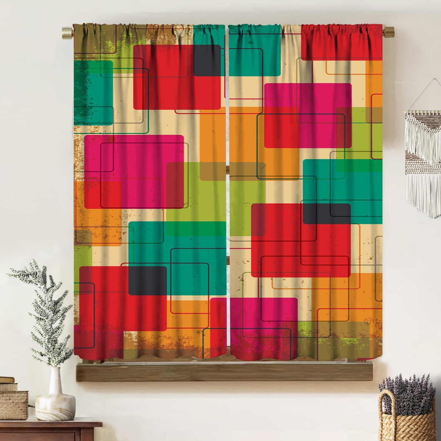 Decor Mid Century Blackout Curtains,Colourful Retro Modern Abstract Art ...