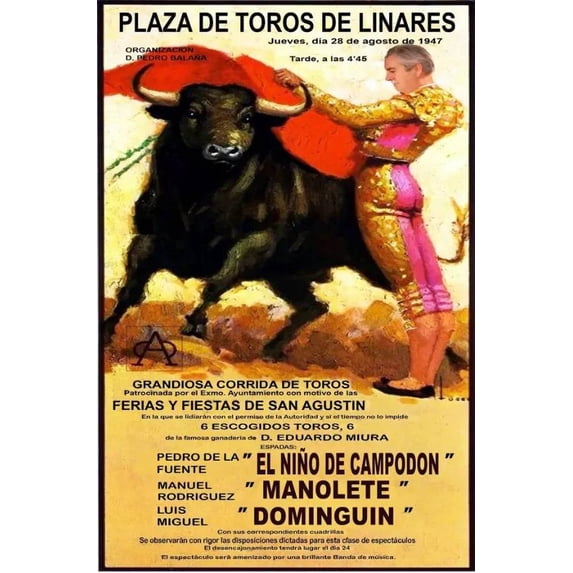 Decor POSTER.Home room Art.Interior Design.Bullfighter.Bull.Manolete ...