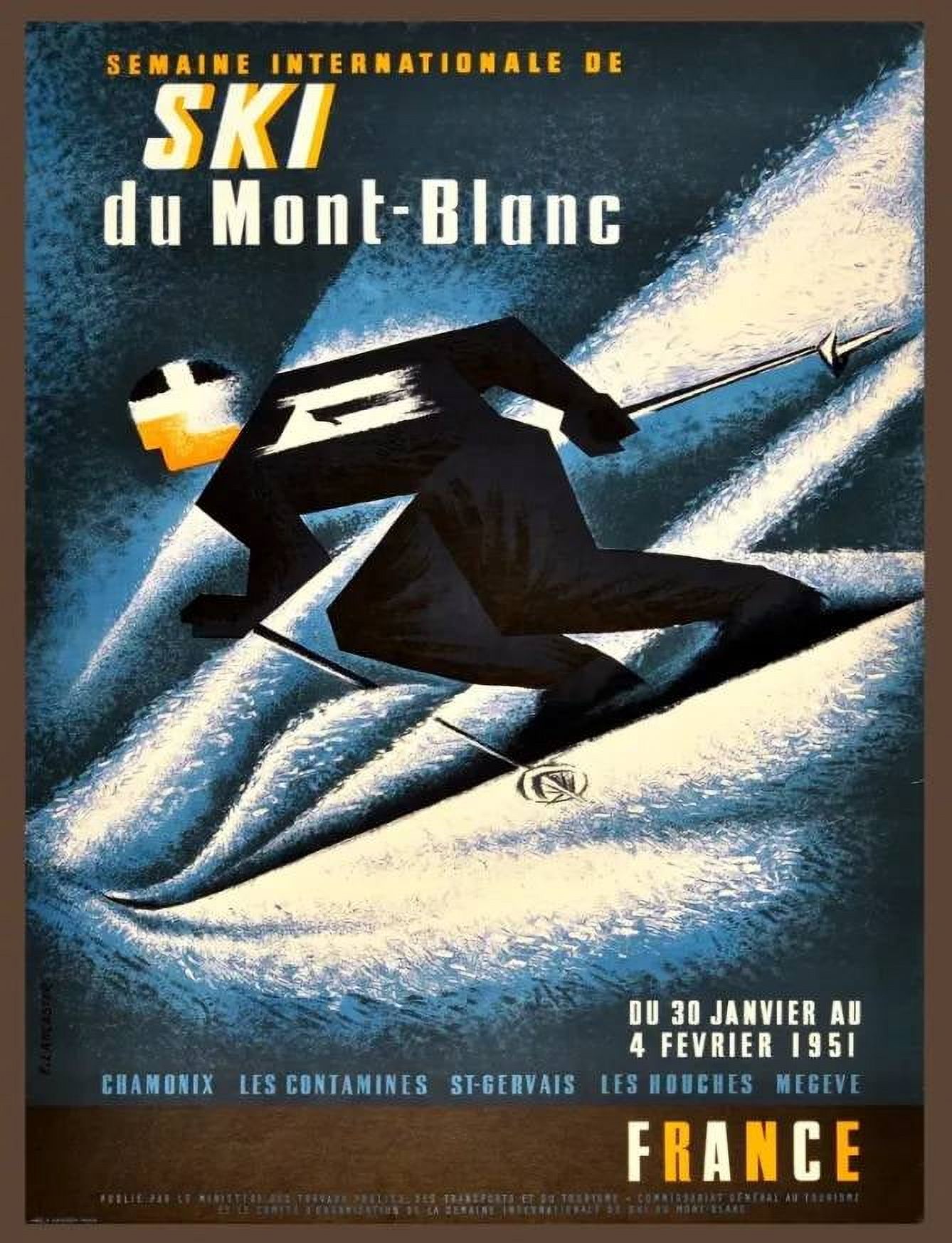 Decor POSTER.Office Home room Art.Ski du Mont-Blanc.Skiing Winter ...
