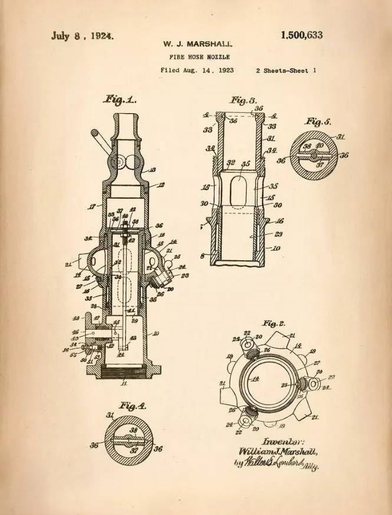 Decor POSTER of vintage Patent.Fire Hose Nozzle.Room Office Home Art ...