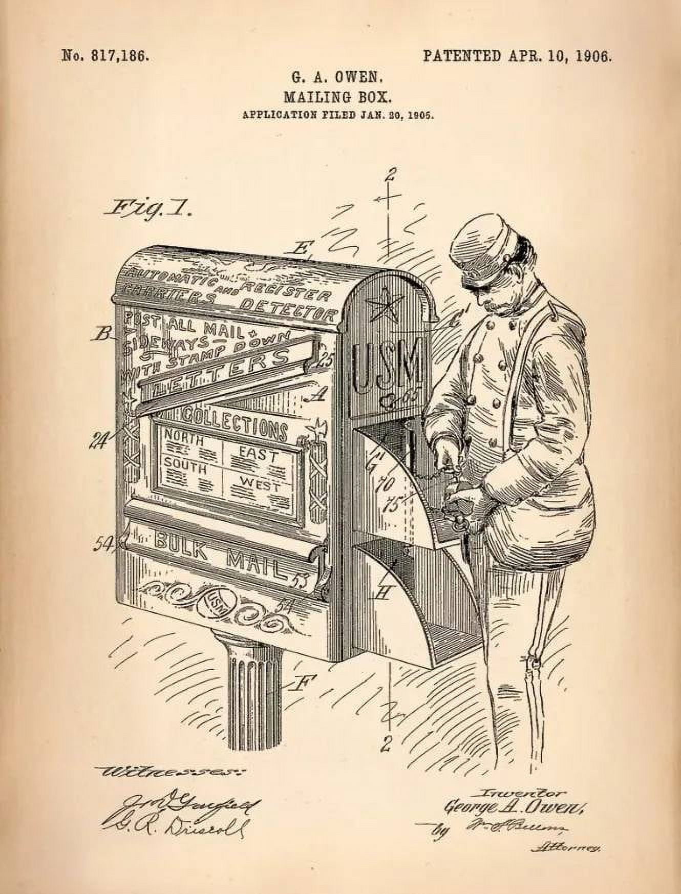 Decor POSTER of vintage Patent.Mailing Box.Mail.Room Office Home Art ...