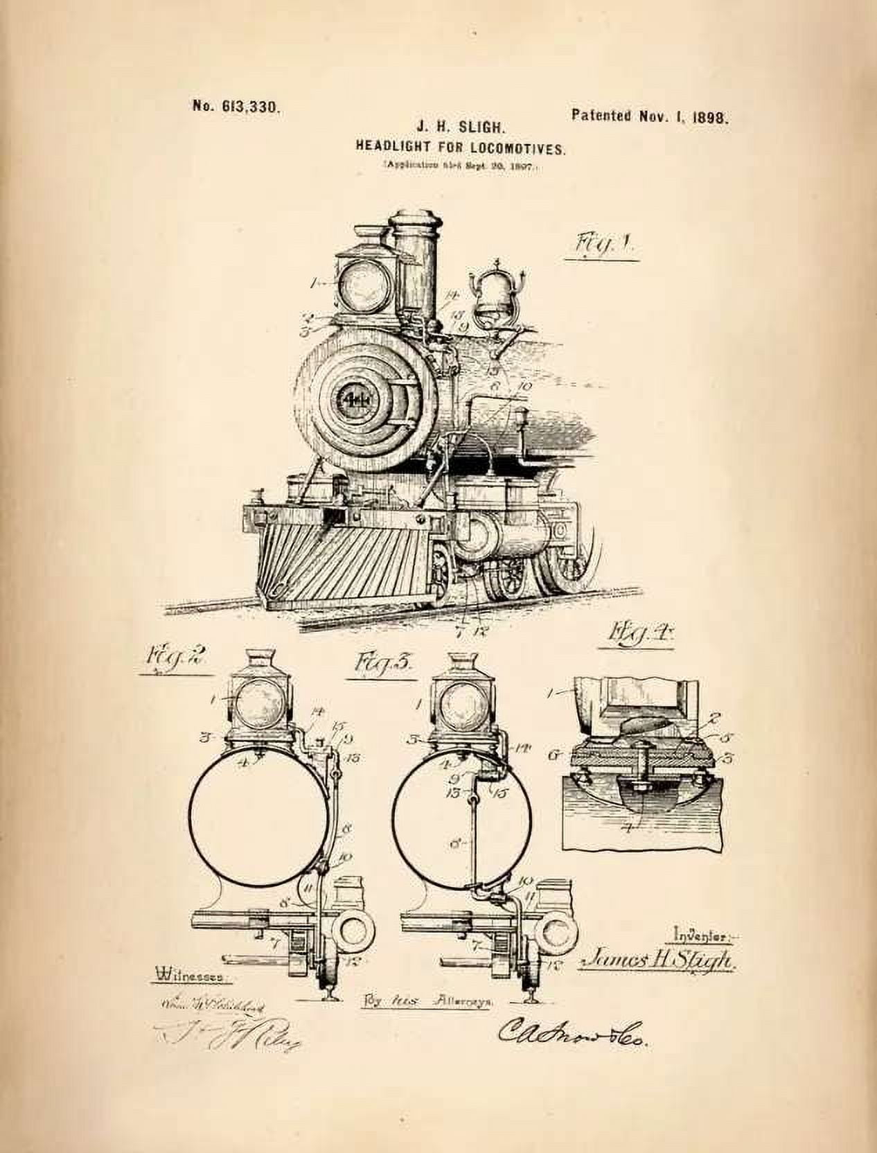 Decor POSTER of vintage Patent.Train.Railroad.Room Office Home Art ...