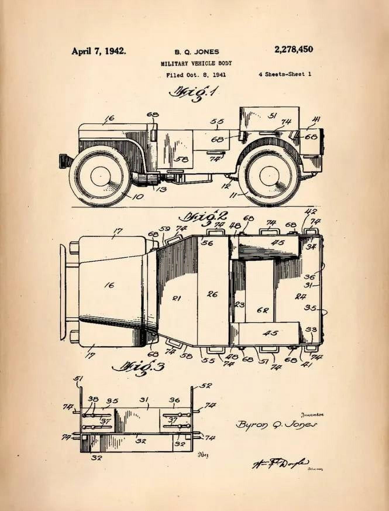 Decor POSTER of vintage Patent. War Jeep.Room Office Home Art Design ...
