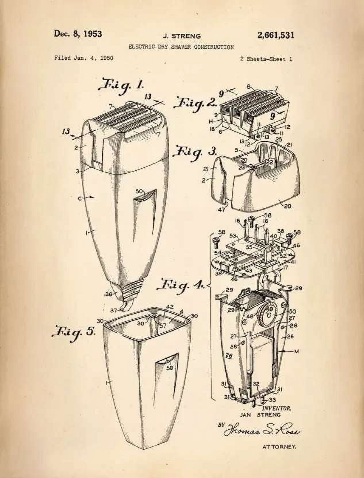 Decor POSTER vintage Patent. Electric Shaver.Room Home Shop Art Design ...