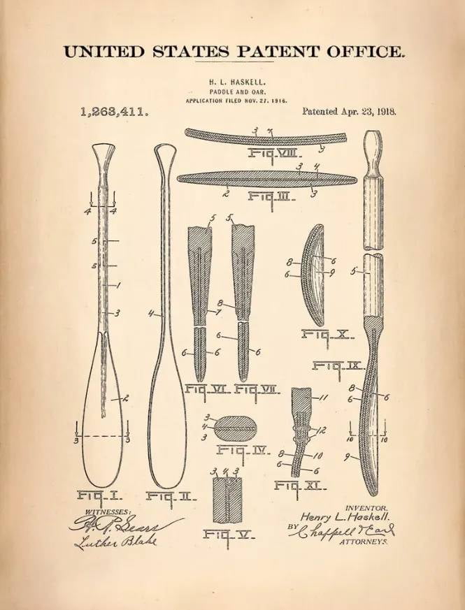 Decor POSTER vintage Patent.Paddle Oars.Rowing.Kayak.Room Home Art ...