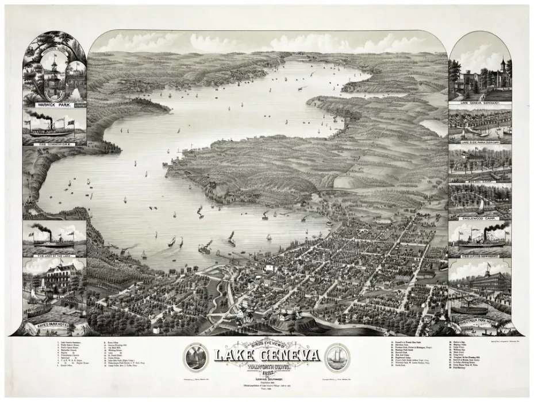 Decor Poster. Fine Graphic Art. Lake Geneva Bird's eye view. Wall ...