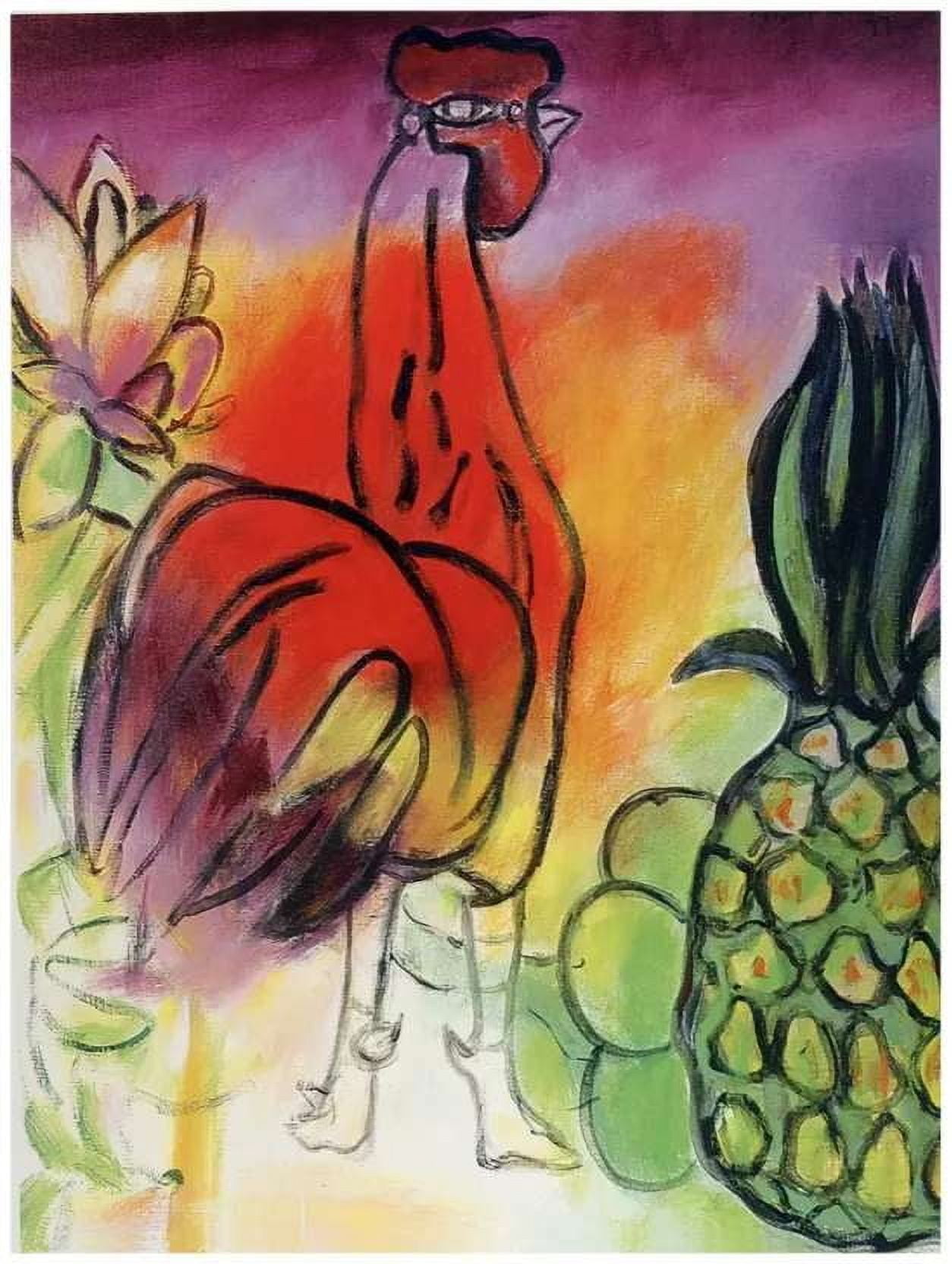 Decor Poster. Fine Graphic Art. Rooster, flower & Fruit. Home Wall ...
