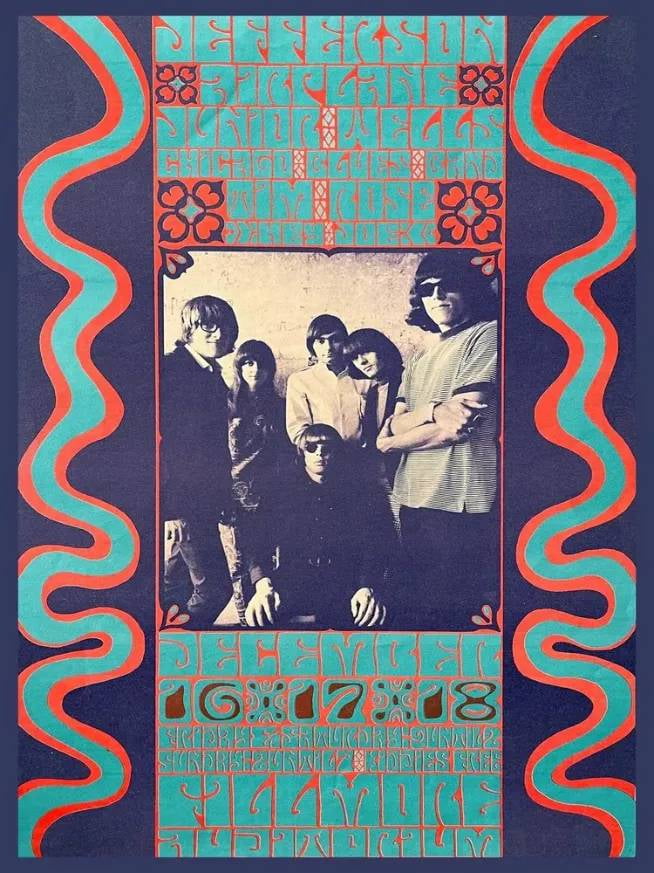 .Decor Poster.Room interior.Vintage wall art.Jefferson Airplane concert ...