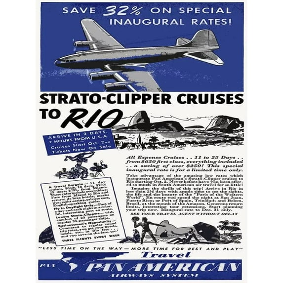 .Decor Poster.Room wall.Vintage Interior design.Strato Clipper Cruise ...