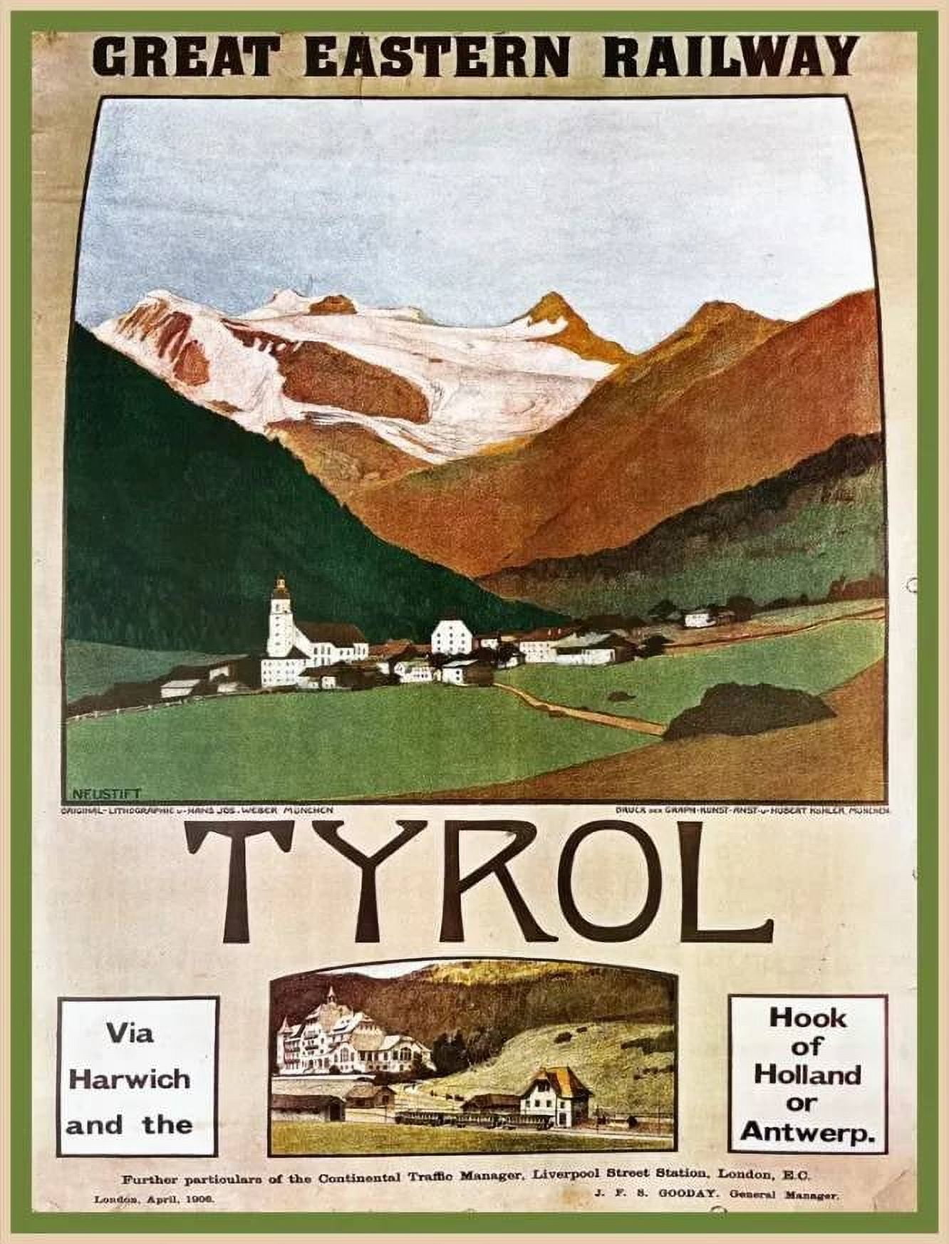 .Decor Poster.Room wall art interior design.Railroad travel Tyrol ...