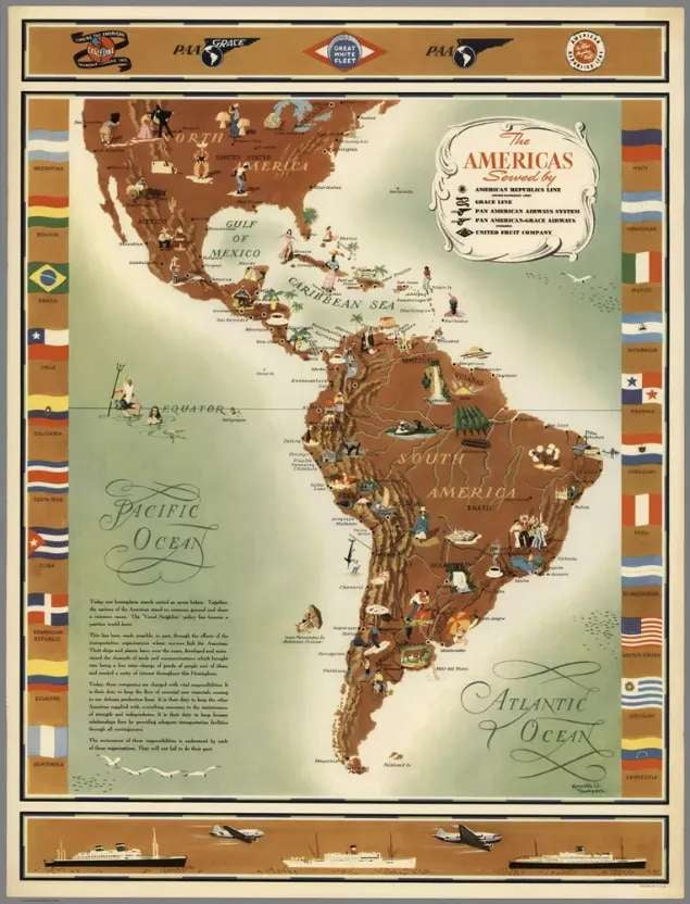 .Decor Poster.Vintage Interior wall art design. map of The Americas 24 ...