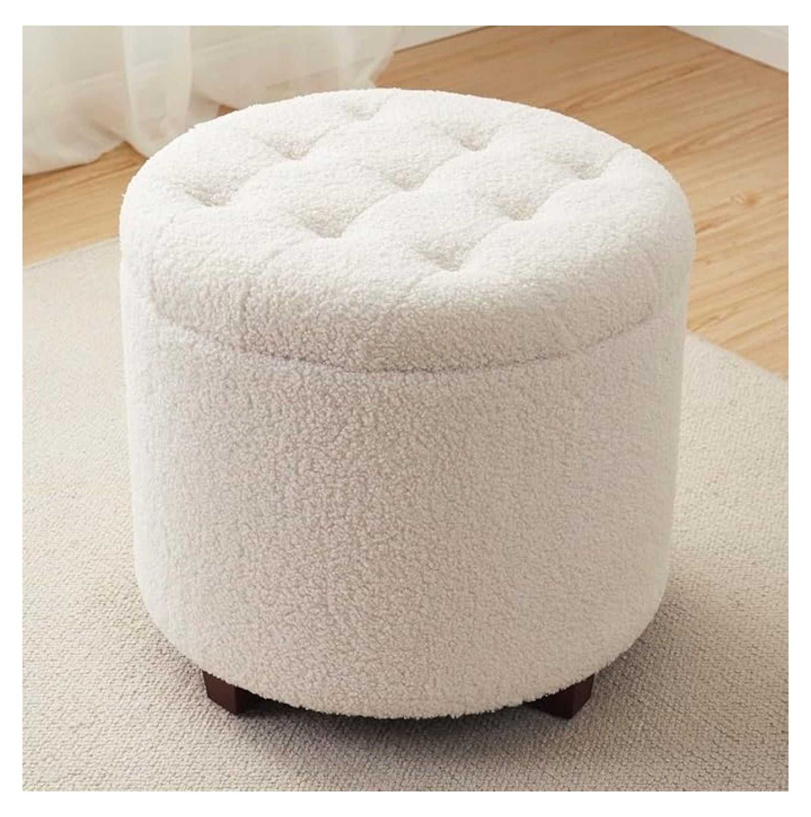 Decor Round Ottoman with Storage, Round Vanity Chair Stool Ottoman Pouf ...