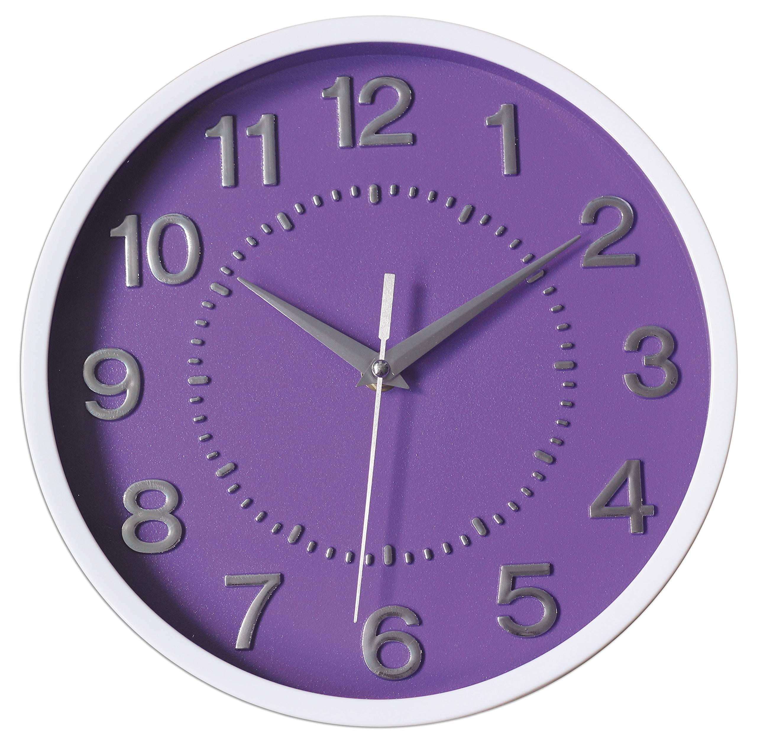 10-inch Analog Silent Wall Clock with 3D Numbers, Non-Ticking, Battery ...