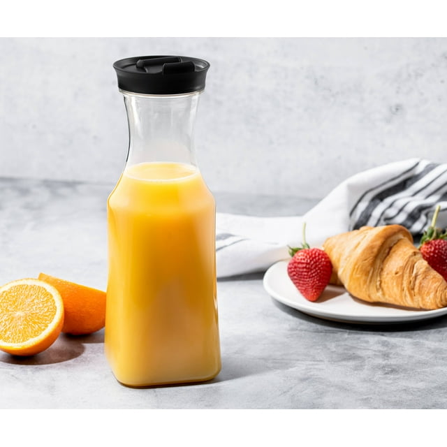 Decor Square Bottom Clear Water Pitchers With Black Lids, 25oz, Use as ...