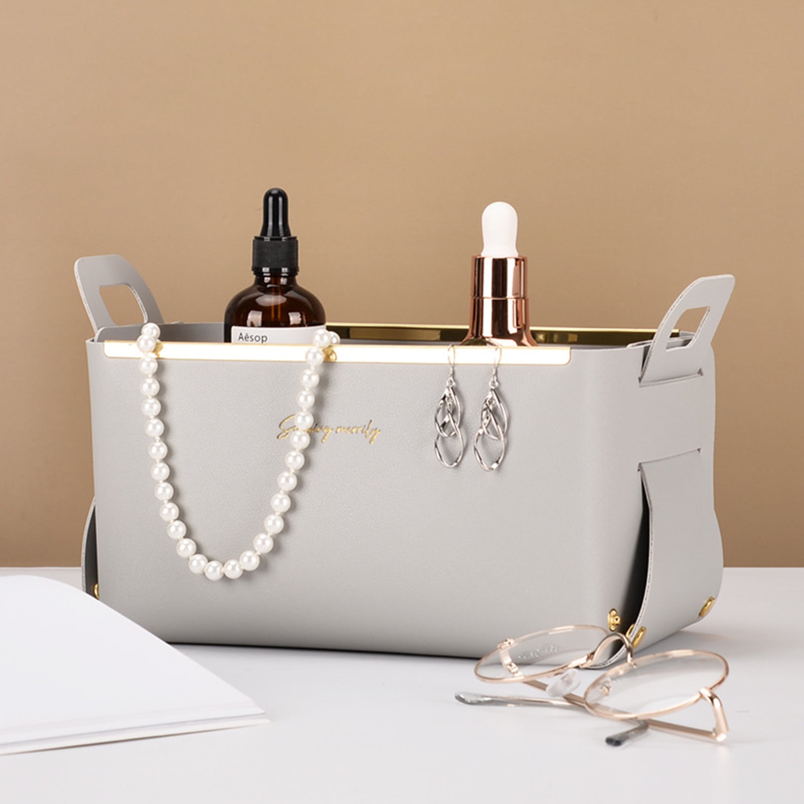 Decor Store Cosmetic Container High Capacity Folding Faux Leather ...