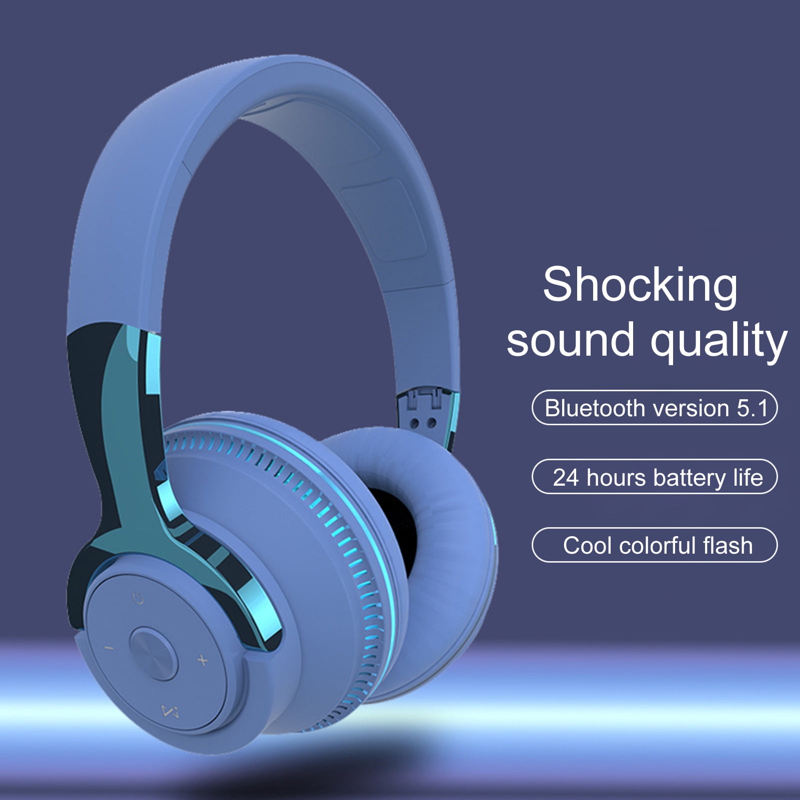 Decor Store H2 Bluetooth-compatible 5.1 Headphone Colorful LED Lights ...