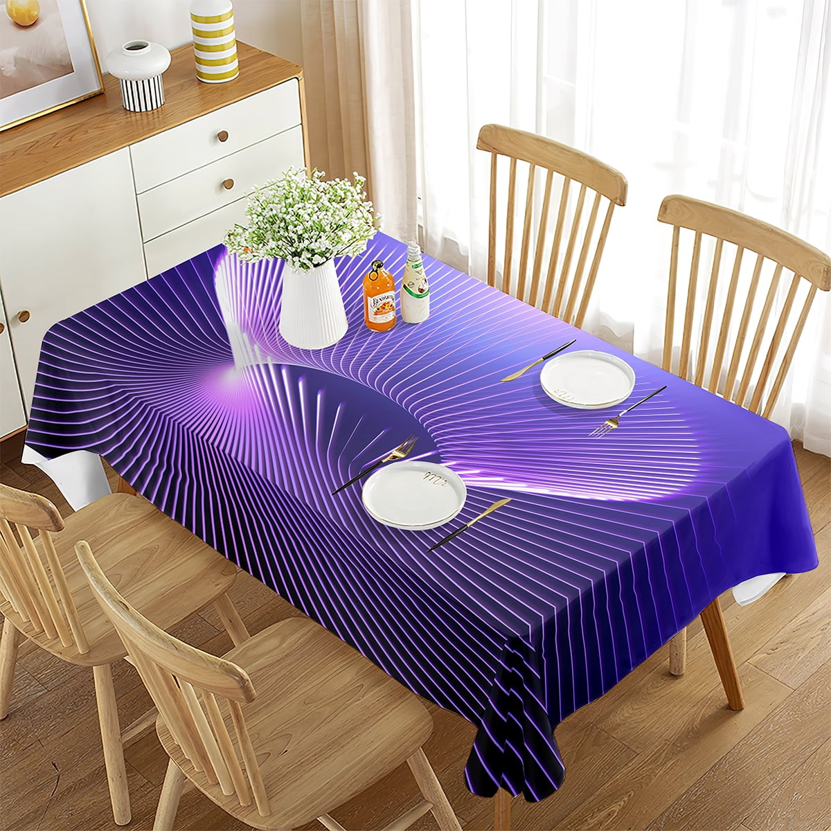 Decor Table Dinner Tablecloth Kitchen Fabric Care Easy Print Border ...
