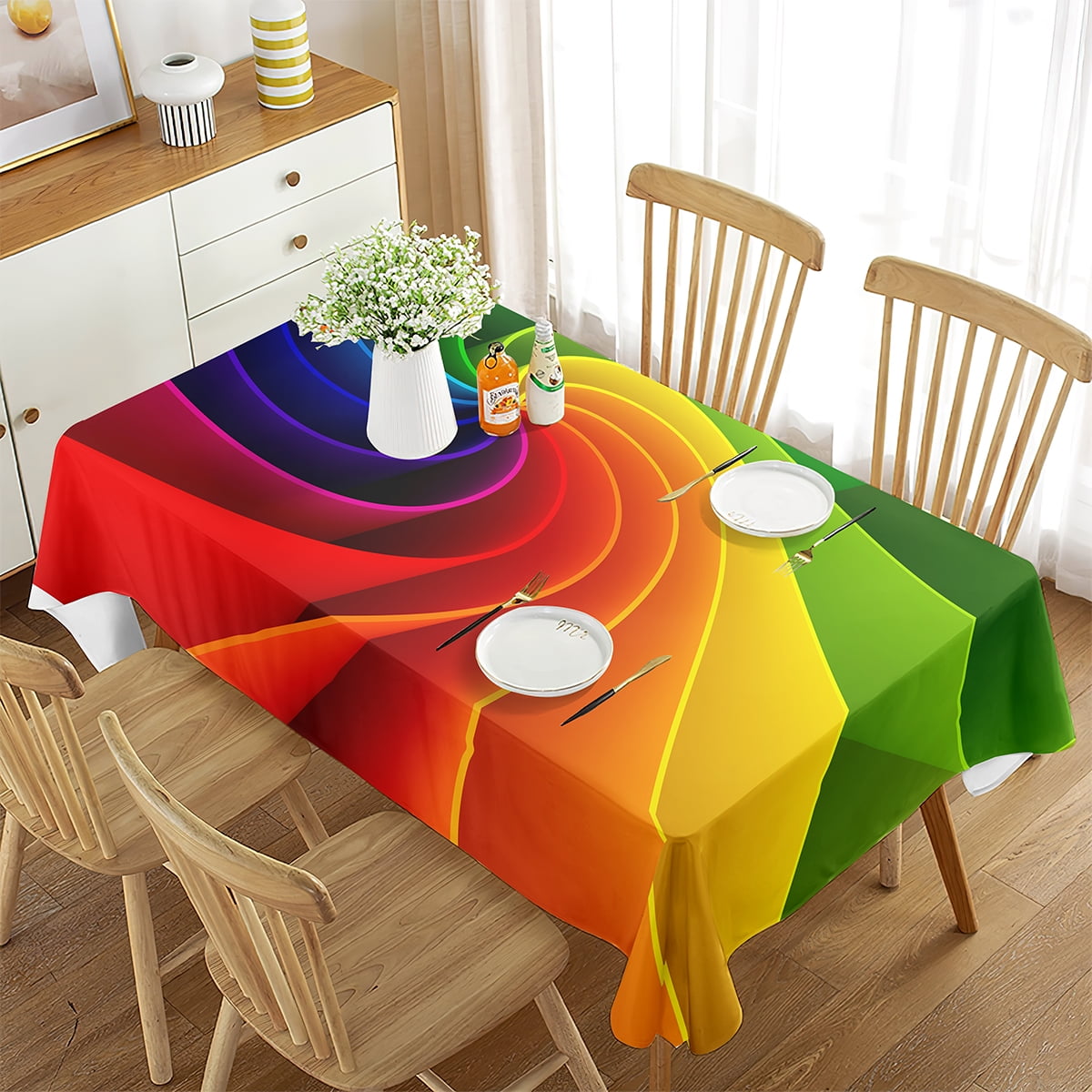 Decor Table Dinner Tablecloth Kitchen Fabric Care Easy Print Border ...
