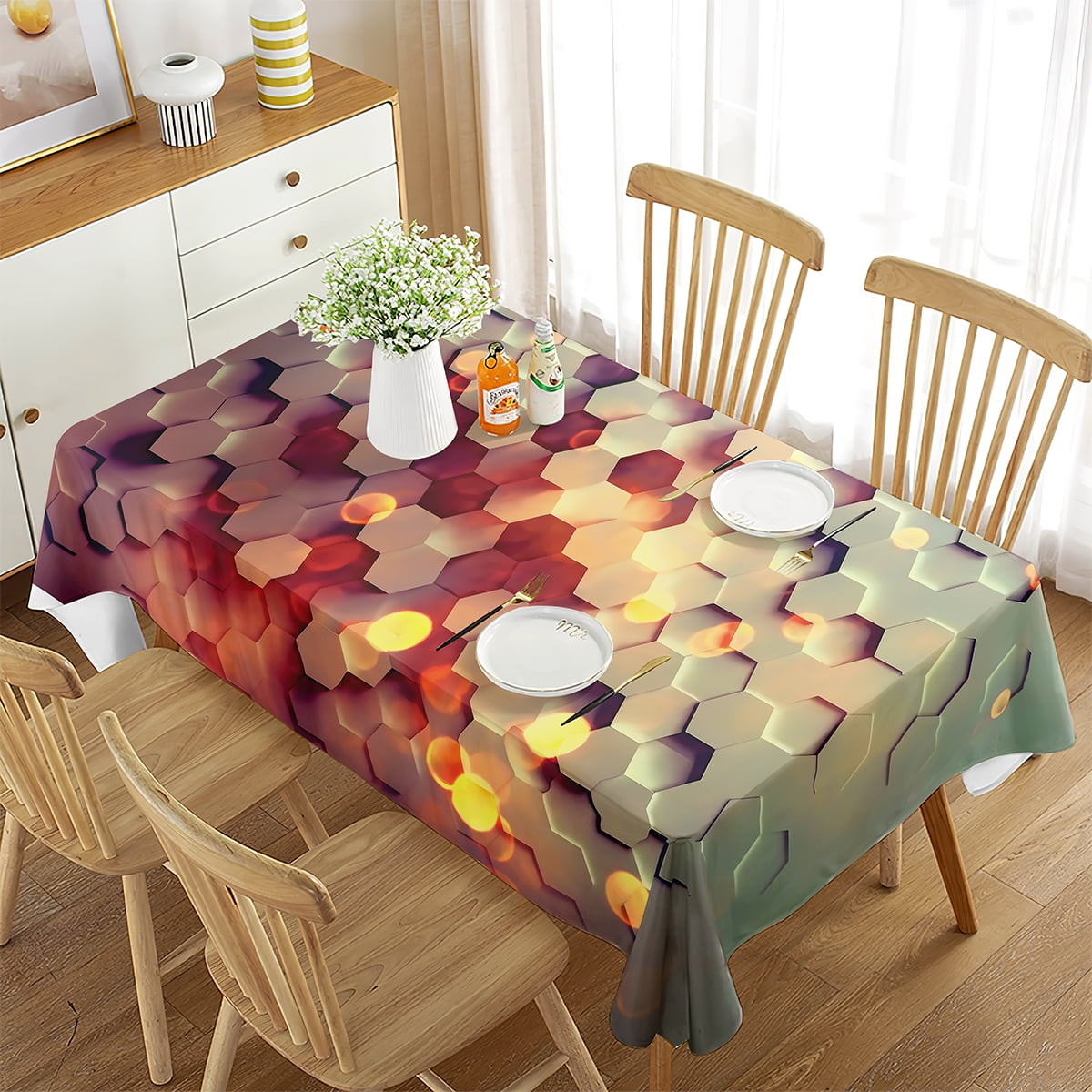 Decor Table Dinner Tablecloth Kitchen Fabric Care Easy Print Border ...