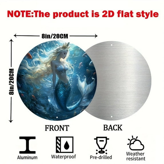 Decor Tin Metal Sign Plaques Fantasy Mermaid Round Wall Art 8x8 ...