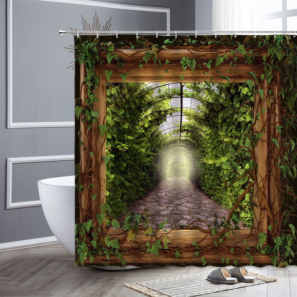 Decor Wall Home With Polyester Waterproof Curtains Bathroom Scenery ...