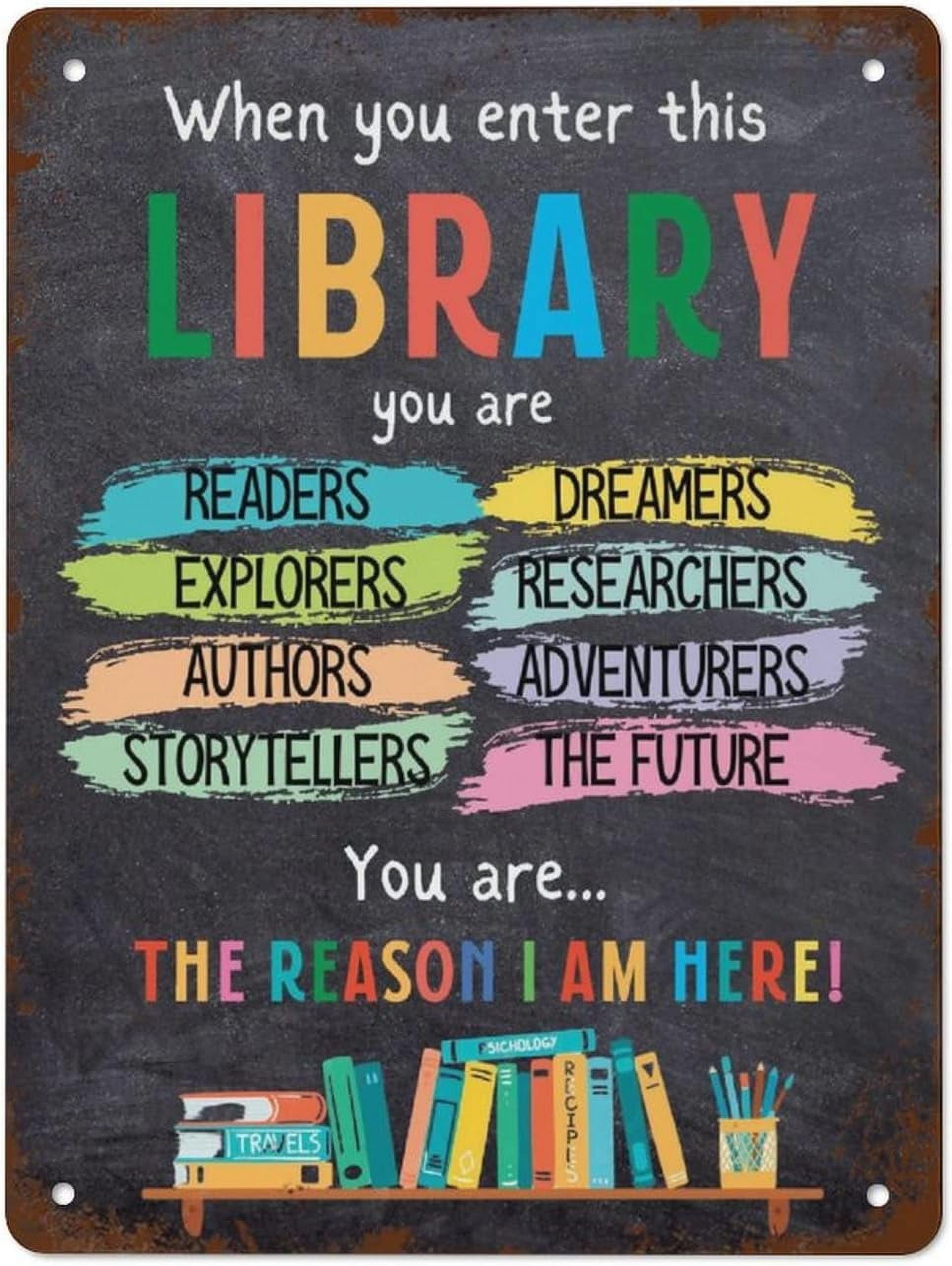 Decor Welcome Library School Sign Classroom Decor School Library Retro ...