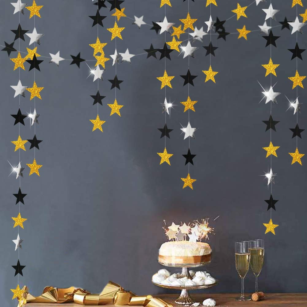 Decor365 Gold Black Star OIF8 Garland Hanging Star Party Little Star ...