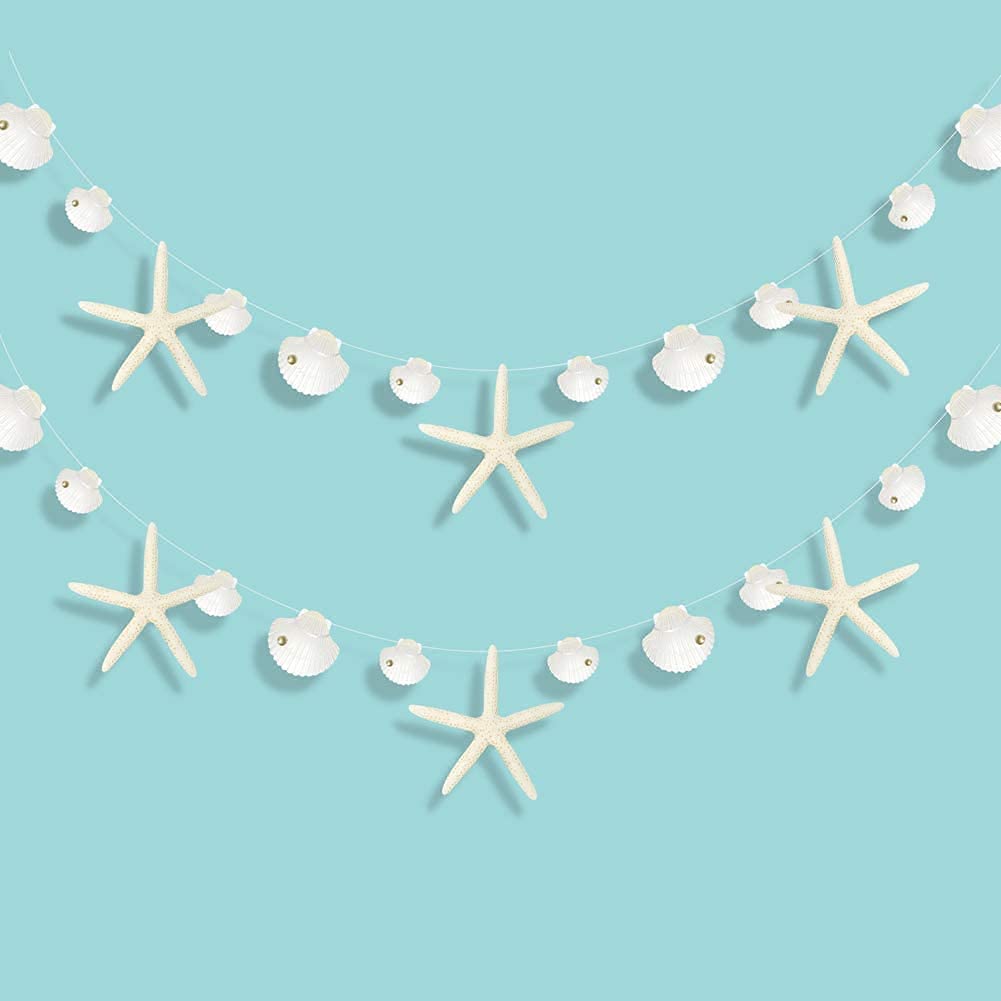 Decor365 White Finger PresNok Starfish Sea Shell Garland Ocean Coastal ...