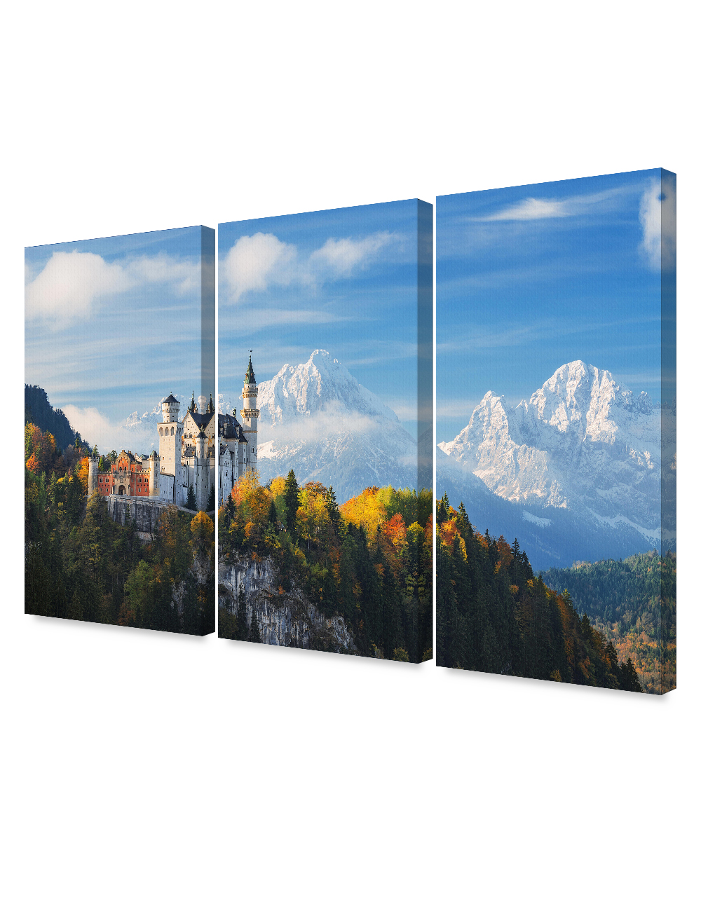 DecorArts- The Neuschwanstein Castle, (Triptych). Giclee Print on Canvas wall art for Home Decor ...