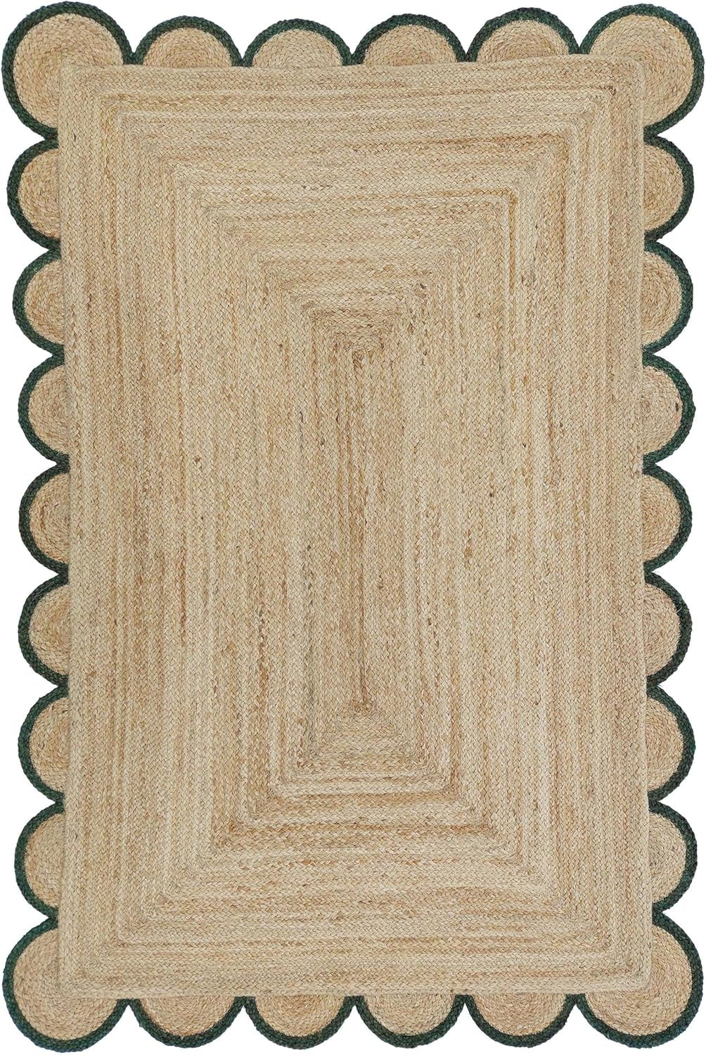 DecorAvenue Braided Jute Area Rug Farmhouse Scalloped Area Rug, Natural ...