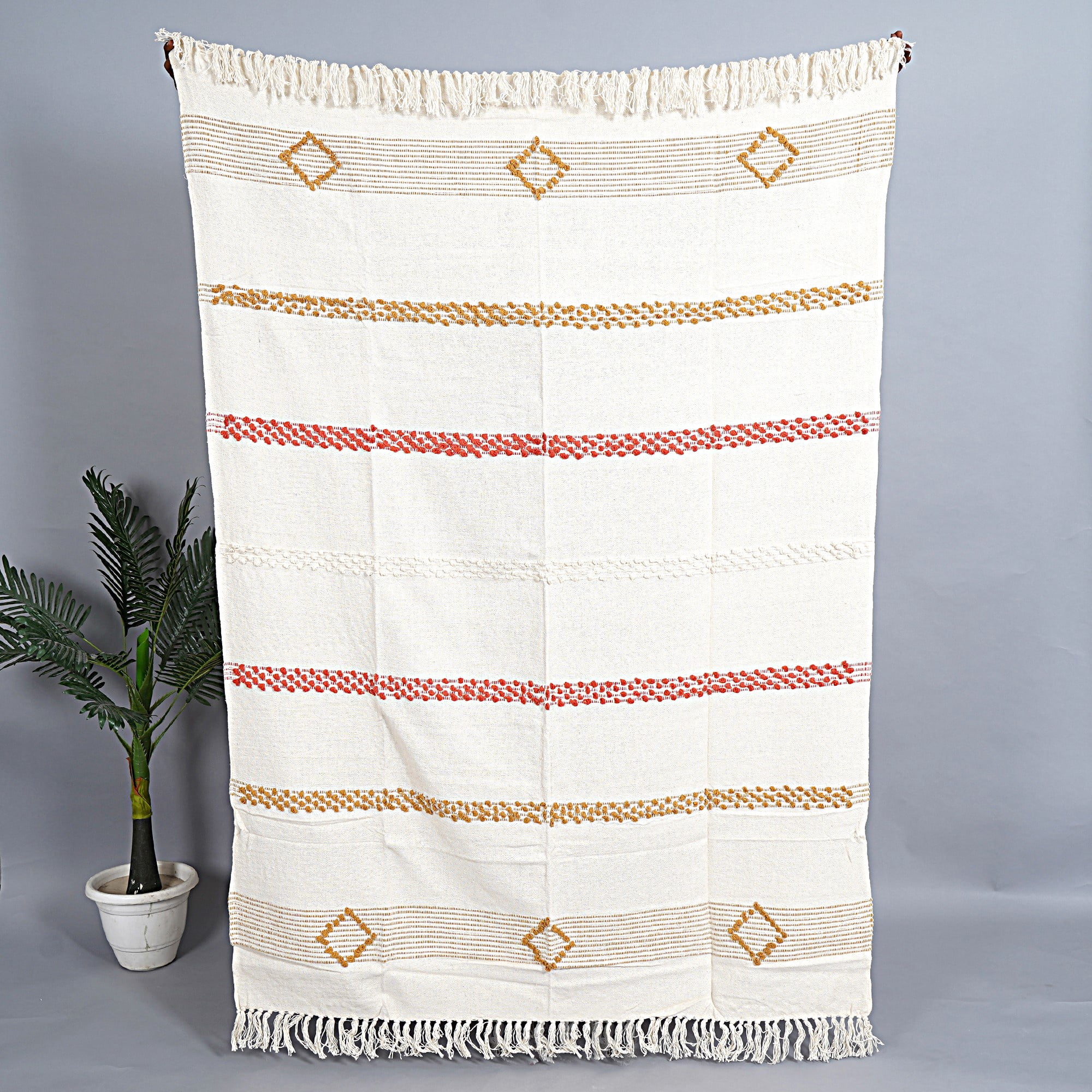 DecorAvenue Embroidery Decorative Woven Sofa Throw Boho Bohemian Pure ...