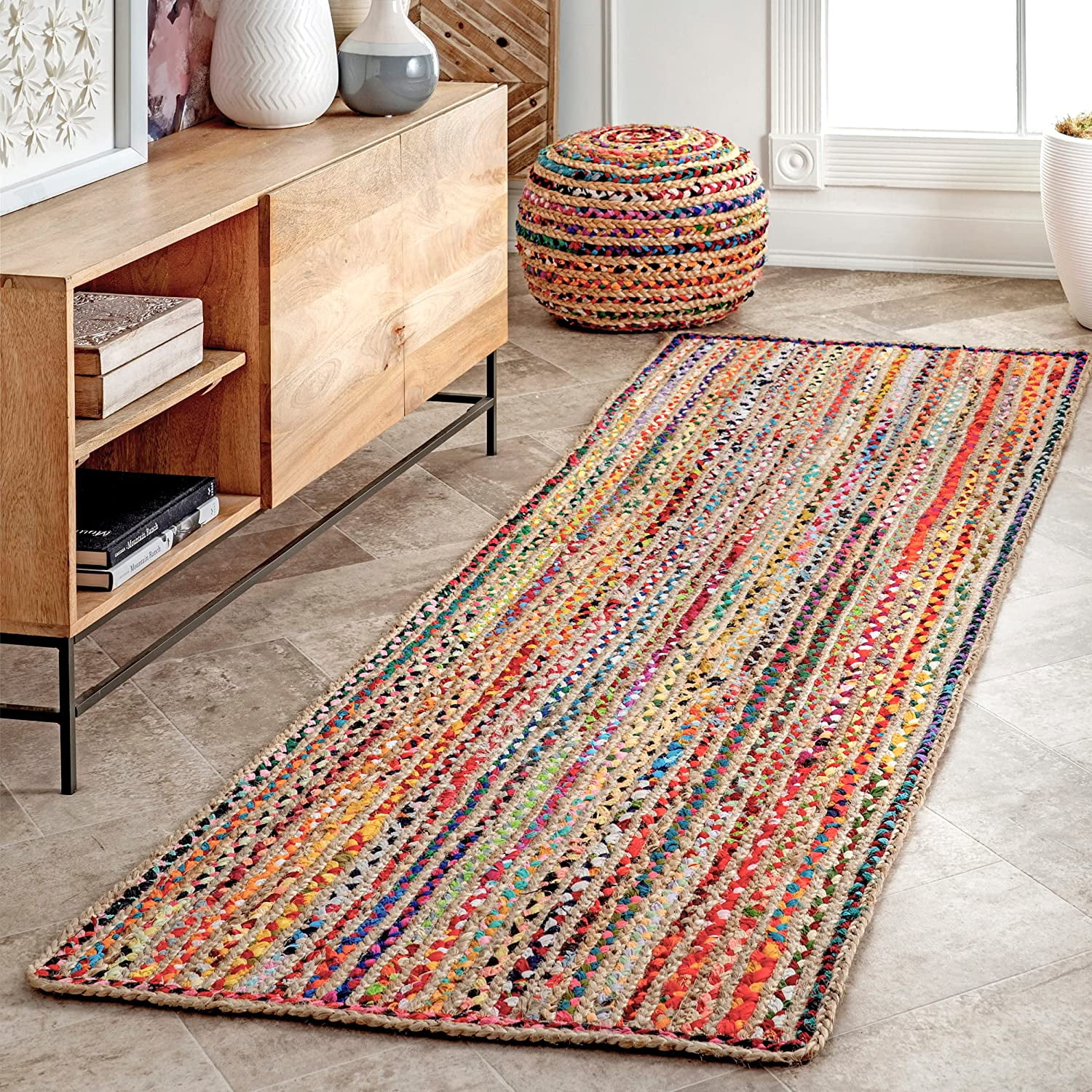 DecorAvenue Hand Woven Braided Farmhouse Jute Area Rug Beige Multi ...