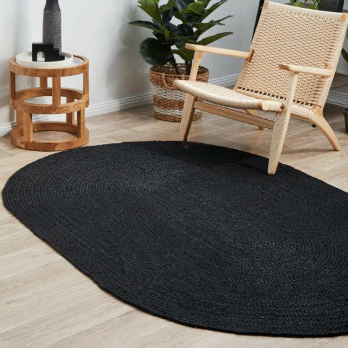 DecorAvenue Hand Woven Braided Farmhouse Jute Area Rug Black Color 3 ft ...