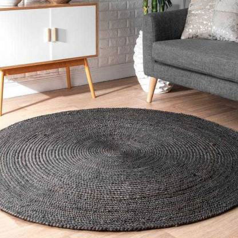 DecorAvenue Hand Woven Braided Farmhouse Jute Area Rug Black Color 5 ft ...