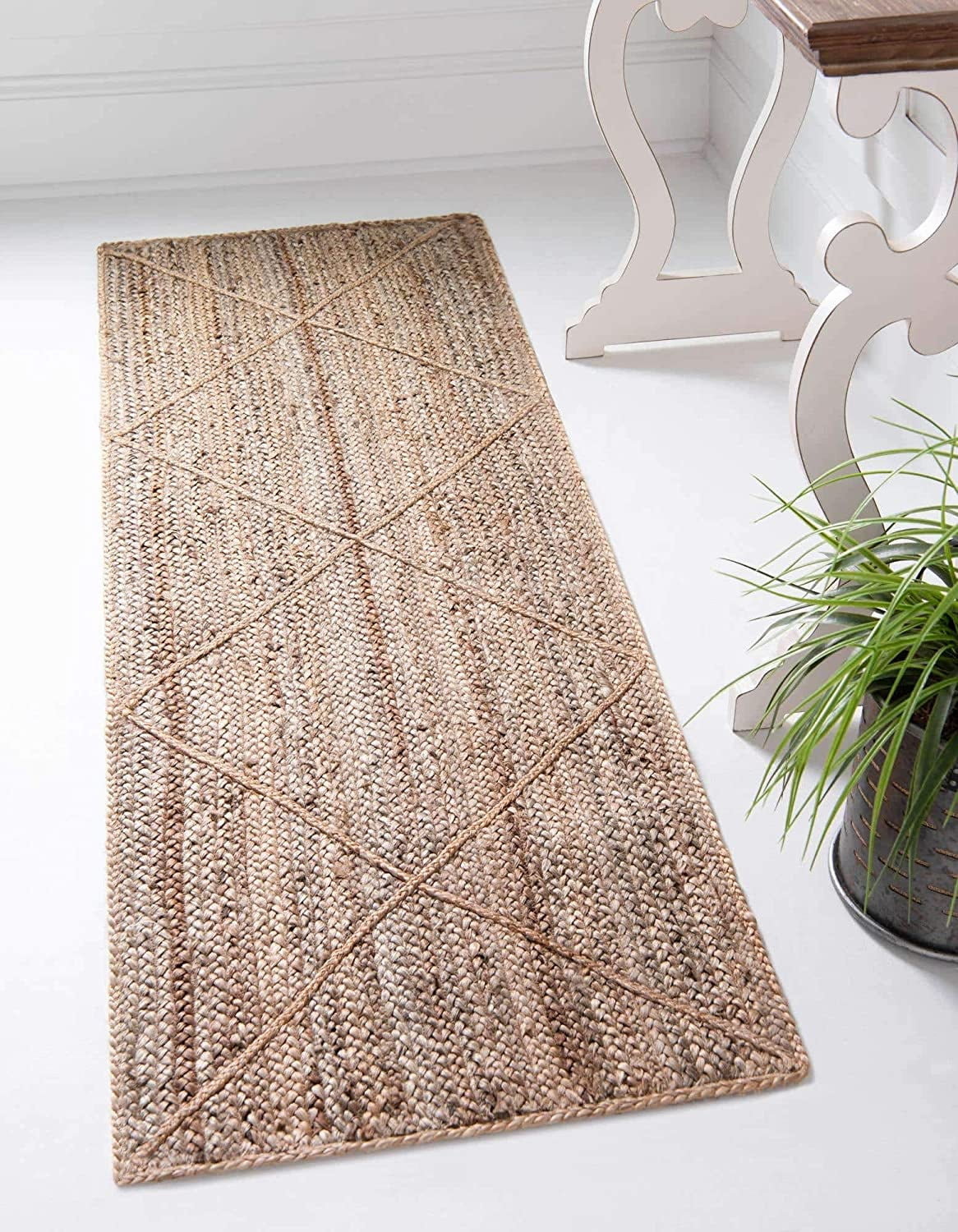 DecorAvenue Hand Woven Braided Farmhouse Jute Area Rug Natural Beige ...