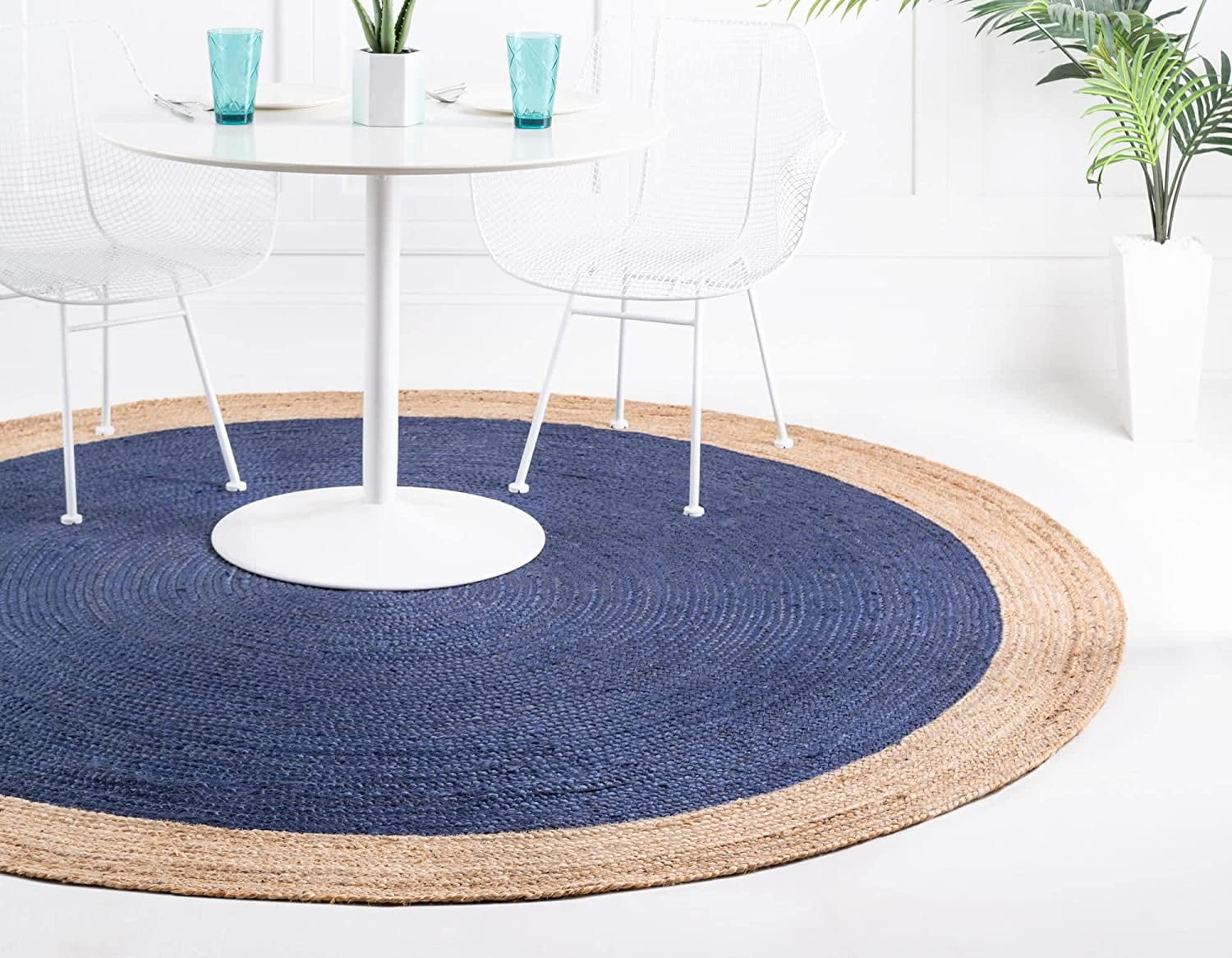 DecorAvenue Hand Woven Braided Farmhouse Jute Area Rug Navy Blue Color ...