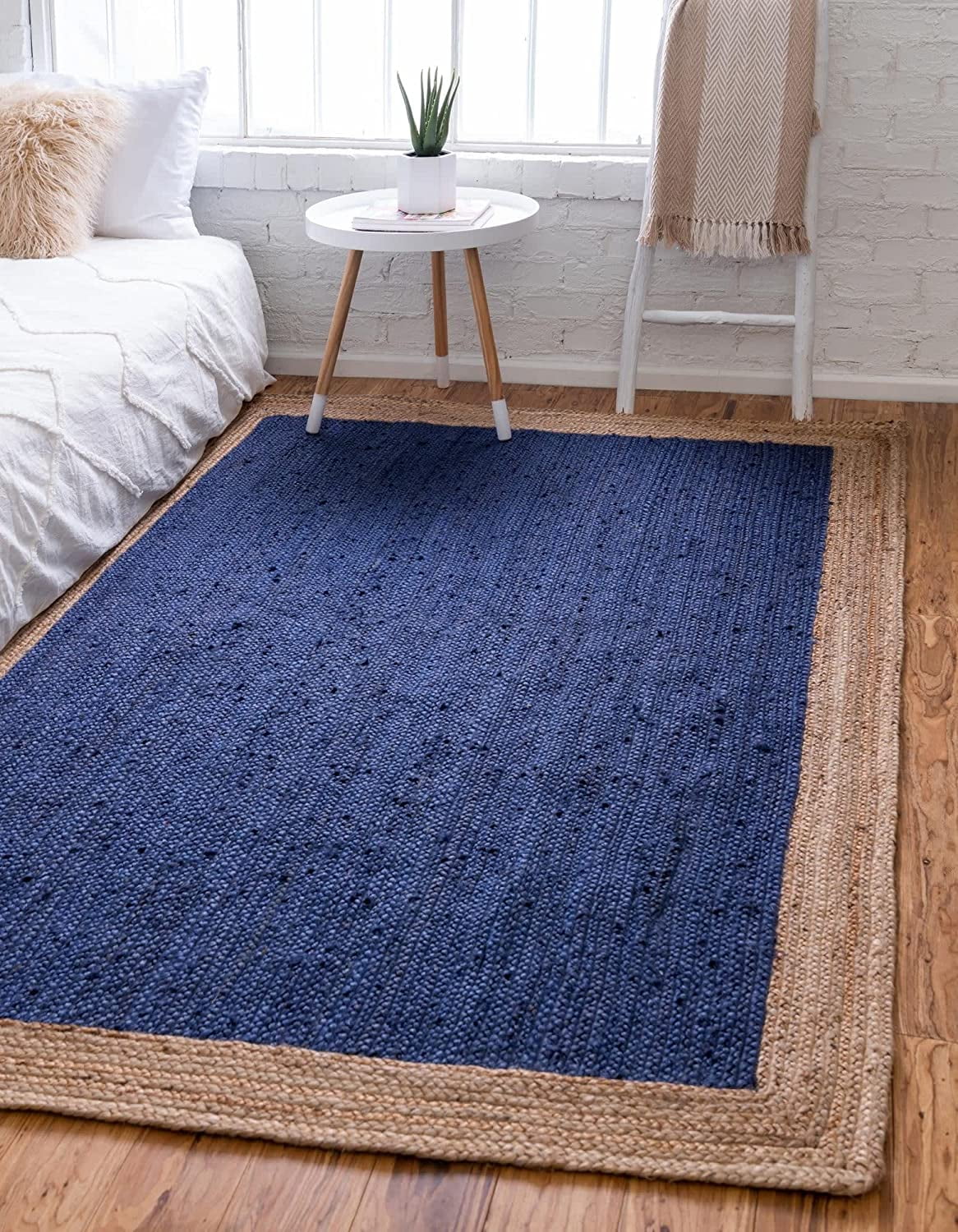 DecorAvenue Hand Woven Braided Farmhouse Jute Area Rug Navy Blue Color ...