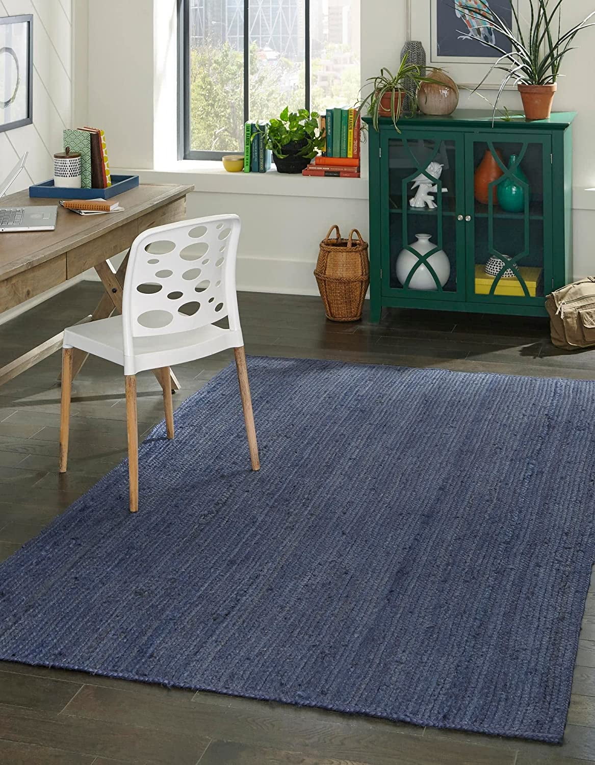 DecorAvenue Hand Woven Braided Farmhouse Jute Area Rug Navy Blue Color ...