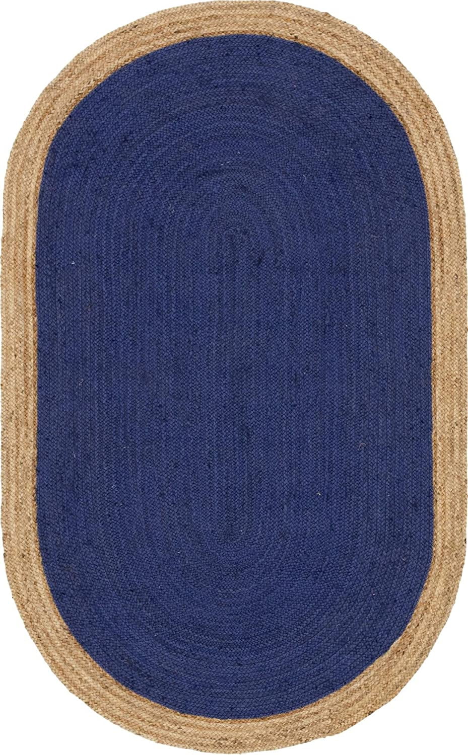 DecorAvenue Hand Woven Braided Farmhouse Jute Area Rug Navy Blue Color ...