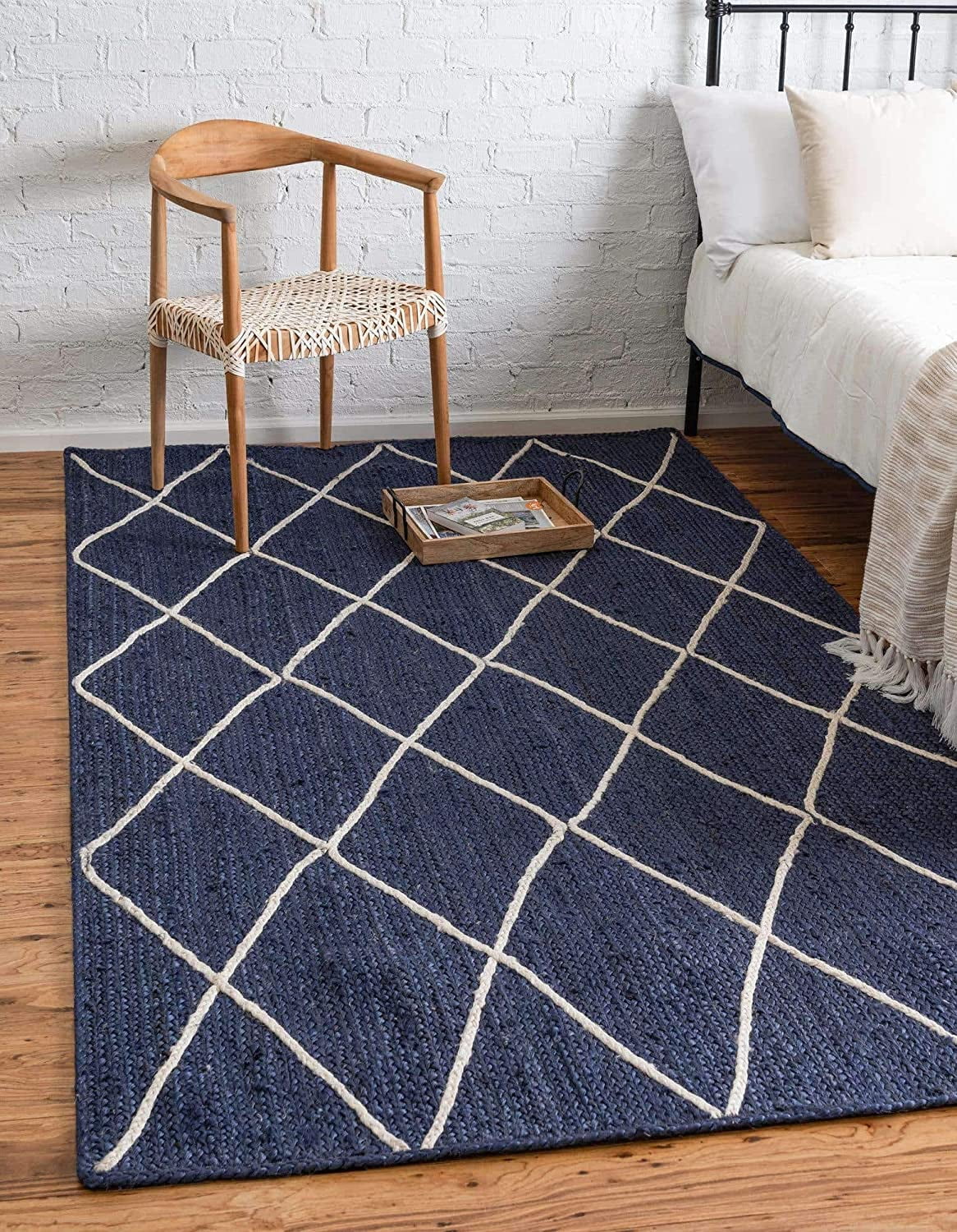 DecorAvenue Hand Woven Braided Farmhouse Jute Area Rug Navy Blue Color ...