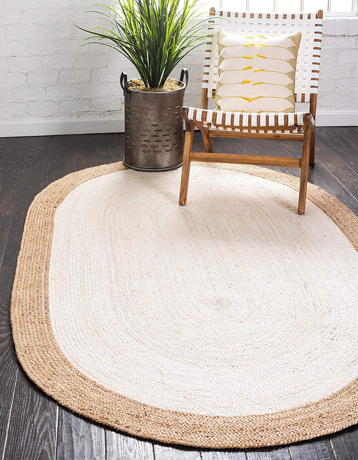 DecorAvenue Hand Woven Braided Farmhouse Jute Area Rug Off White Color ...