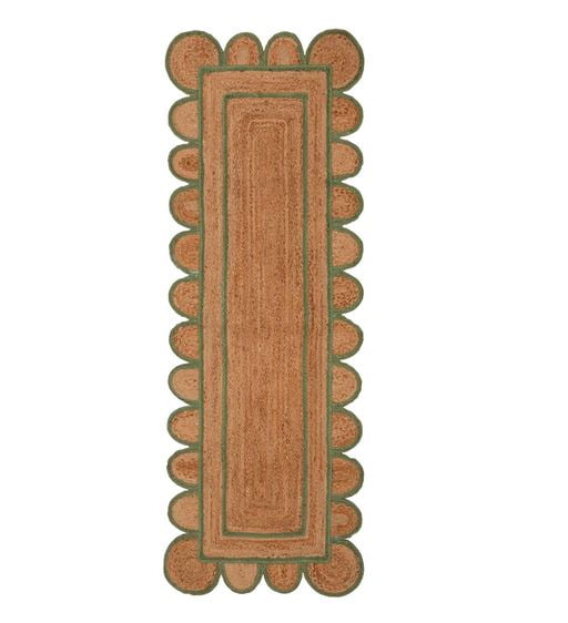 DecorAvenue Hand Woven Braided Farmhouse Jute Scalloped Area Rug Green ...