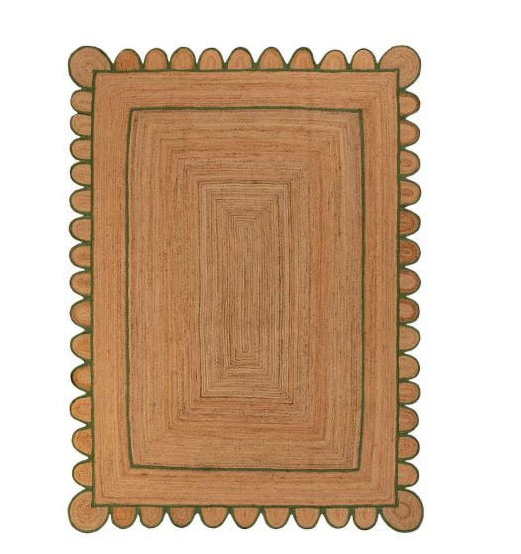 DecorAvenue Hand Woven Braided Farmhouse Jute Scalloped Area Rug Green ...