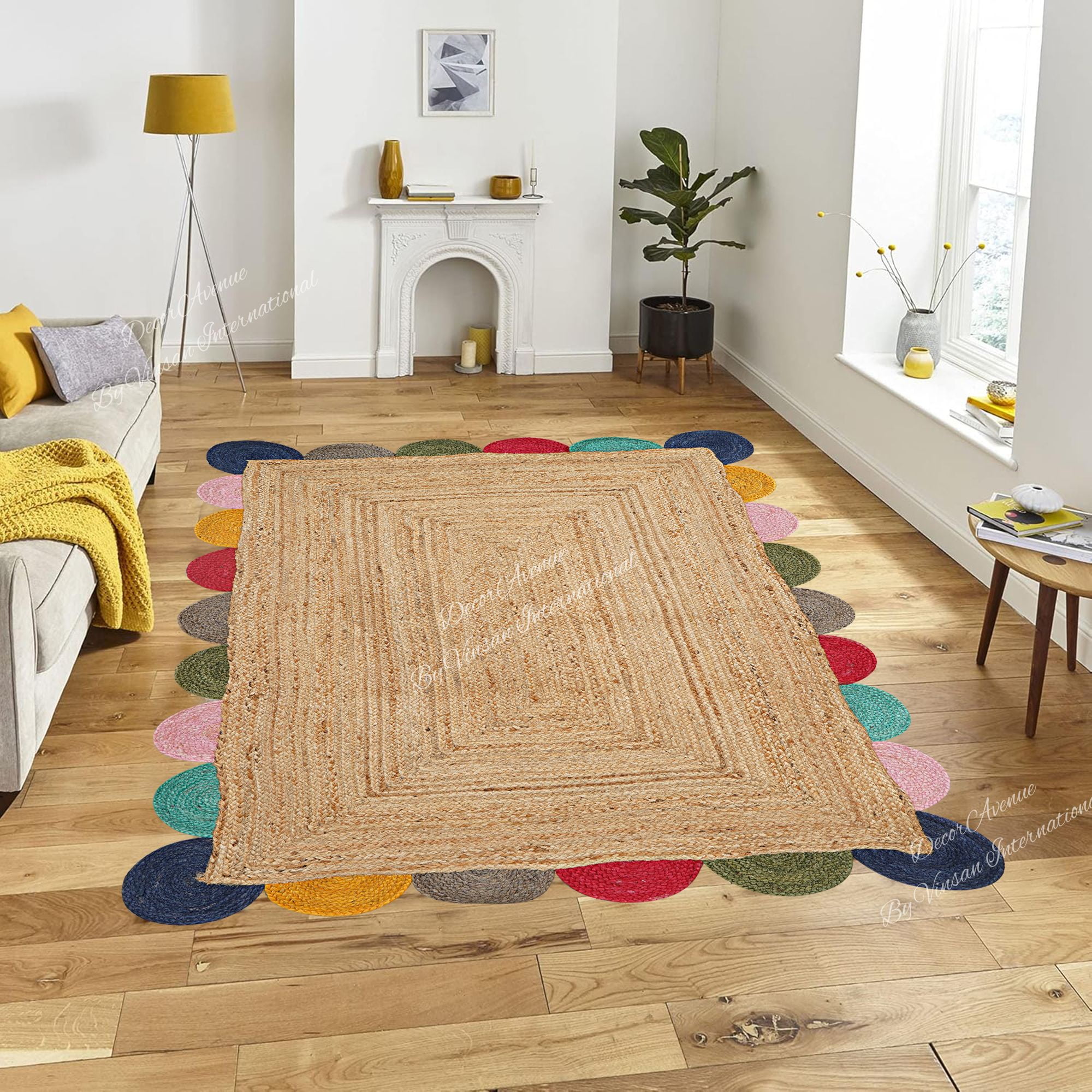 DecorAvenue Multi Scalloped Braided Jute Area Rug Farmhouse Indoor ...