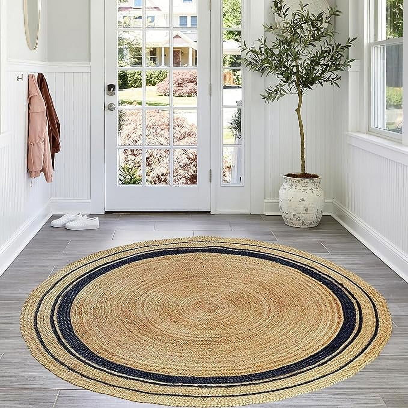 DecorAvenue Natural Hand Braided Farmhouse Jute Area Rug Modern Indoor ...