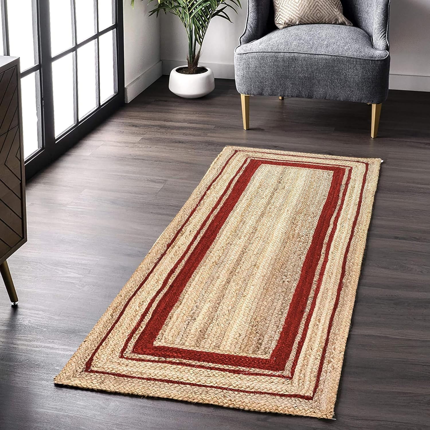 DecorAvenue Natural Hand Braided Farmhouse Jute Area Rug Modern Indoor ...