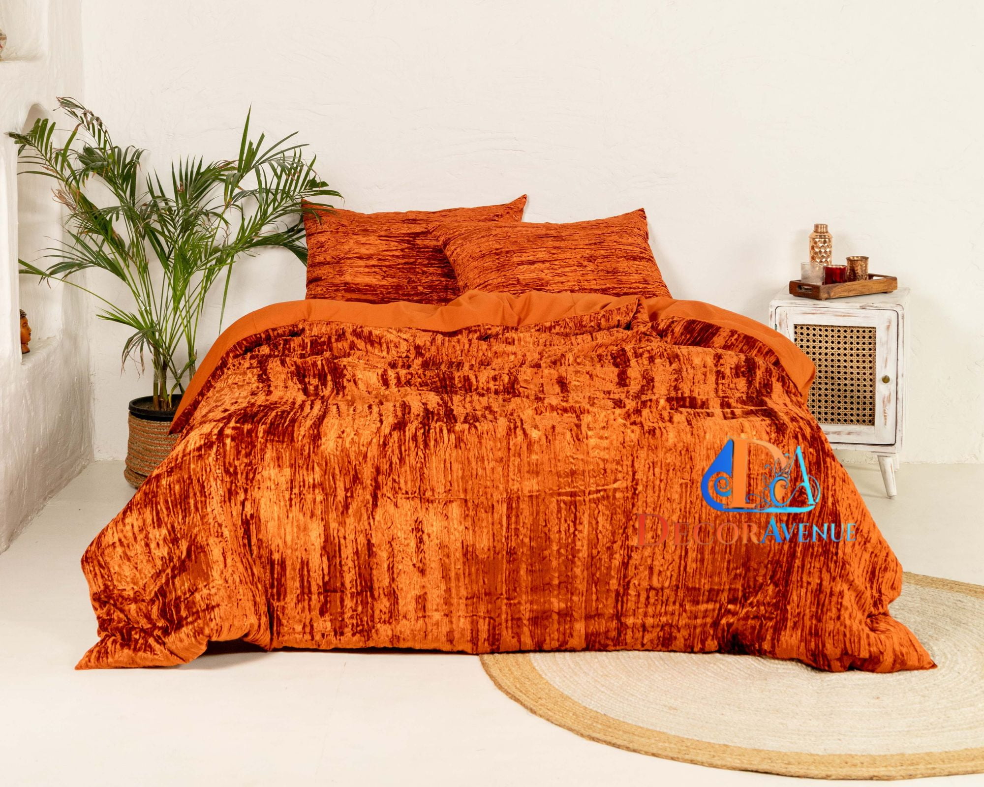 DecorAvenue Rust Crushed Rayon Velvet Duvet Cover 3 Pcs Set Queen Size Luxury Soft Flannel ...